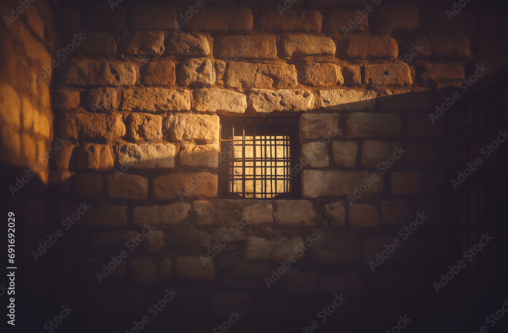 Old barred window in the wall of a prison Stock Photo | Adobe Stock