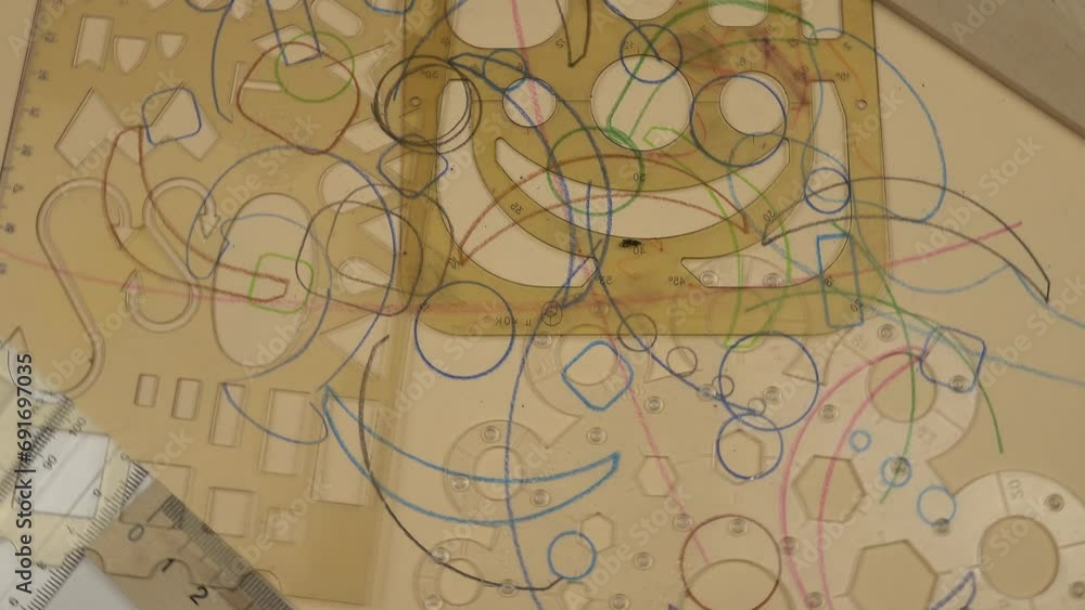 Transparent plastic french curve rulers, drawing curve templates lie on ...