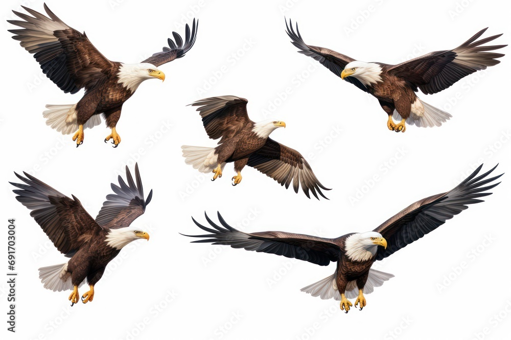 Collection set of a Bald Eagle in various flight positions Stock ...