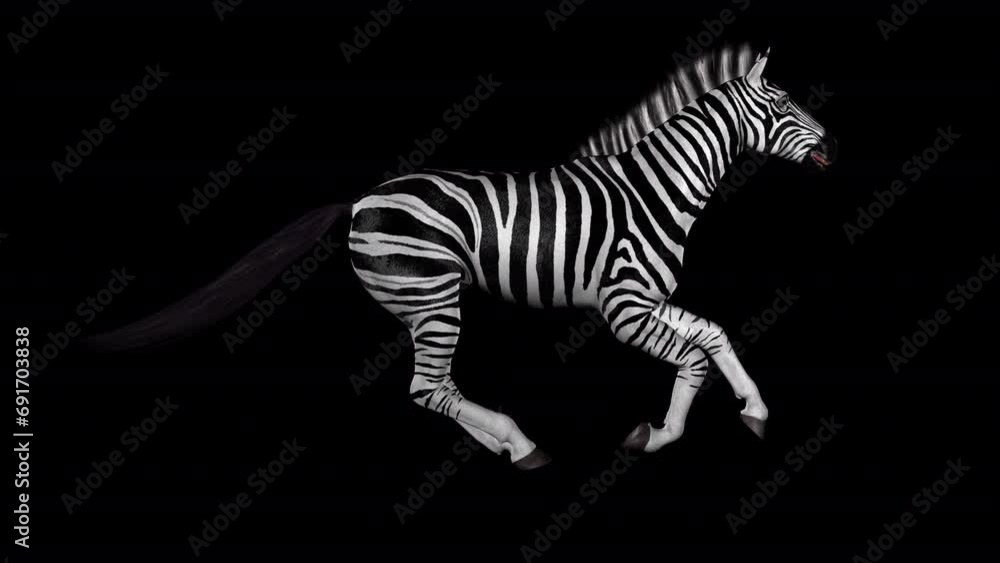 African Zebra - Wild Horse - Gallop Loop - Side View CU - Realistic 3D ...
