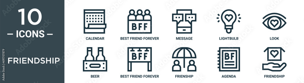 friendship outline icon set includes thin line calendar, best friend ...