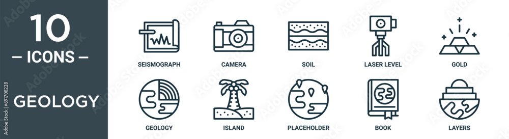 Vecteur Stock geology outline icon set includes thin line seismograph ...
