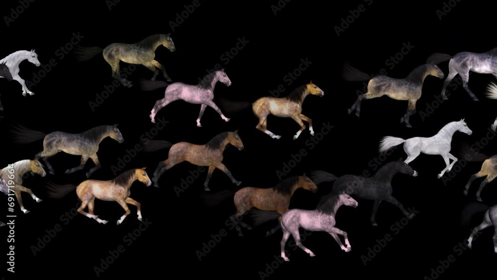 Horse Herd - Gallop Loop - Random Run - Realistic 3D animation isolated ...