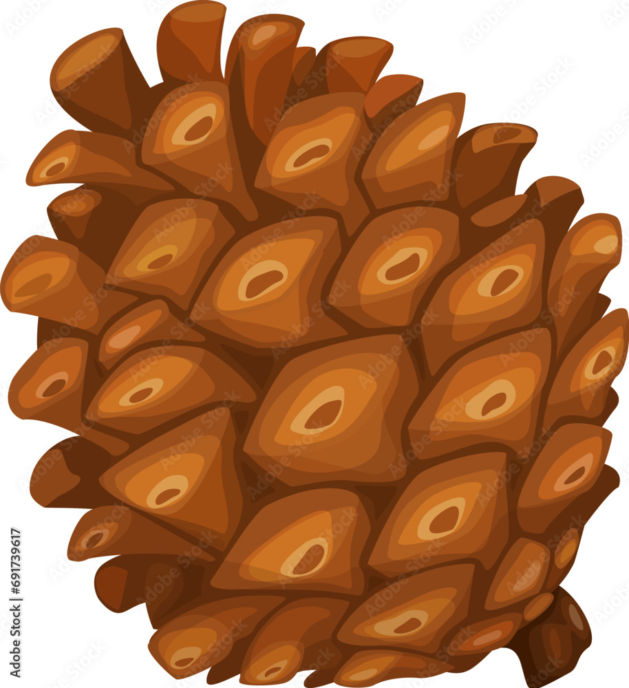 Cartoon pine cone, isolated vector natural seed pod from pine trees, featuring a rustic, cone ...