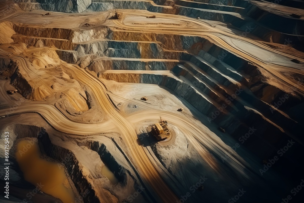 mining at a height. industrial terraces on a mineral mine with an open ...