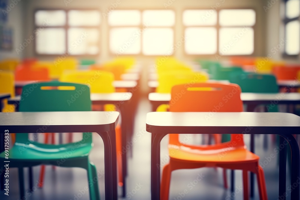 School classroom in blur background without young student Blurry view ...