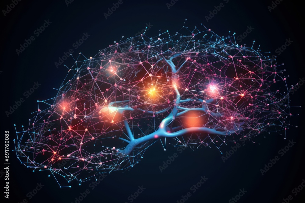 spread of digital brain connections. Artificial intelligence and the idea of neural networks ...
