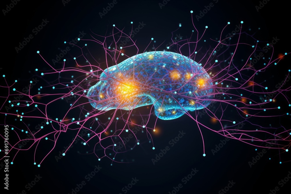 spread of digital brain connections. Artificial intelligence and the idea of neural networks ...
