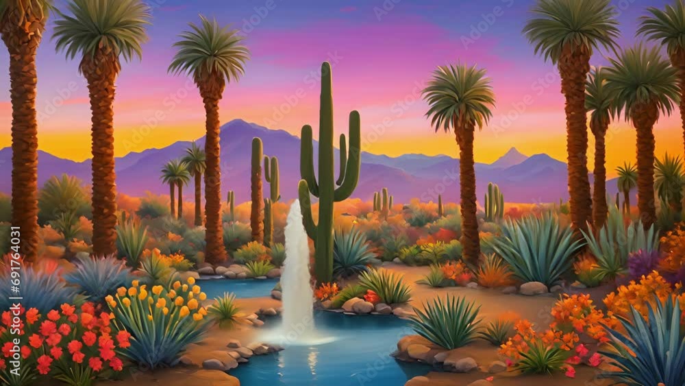 sets over desert, colors Mystic Mirage Oasis change from humble oasis ...