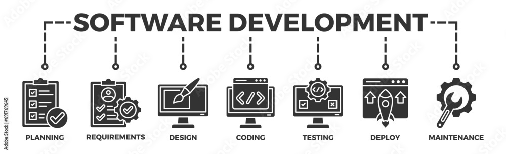 Software development life cycle banner web icon vector illustration ...