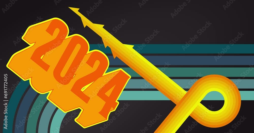Retro 70s Background with the number 2024 cartoon. Groovy holiday 1970s ...
