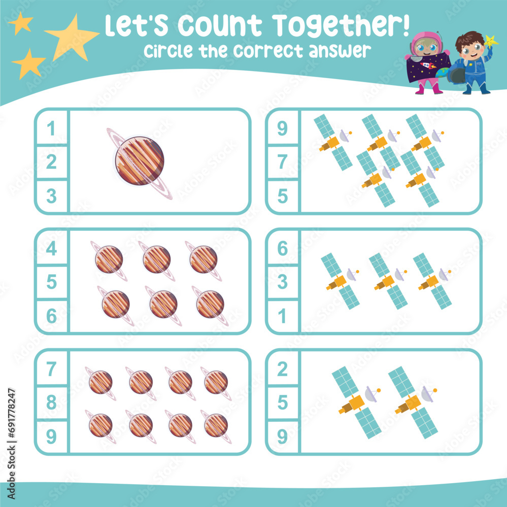 Let’s counting the planet and satellite together and circle the correct ...
