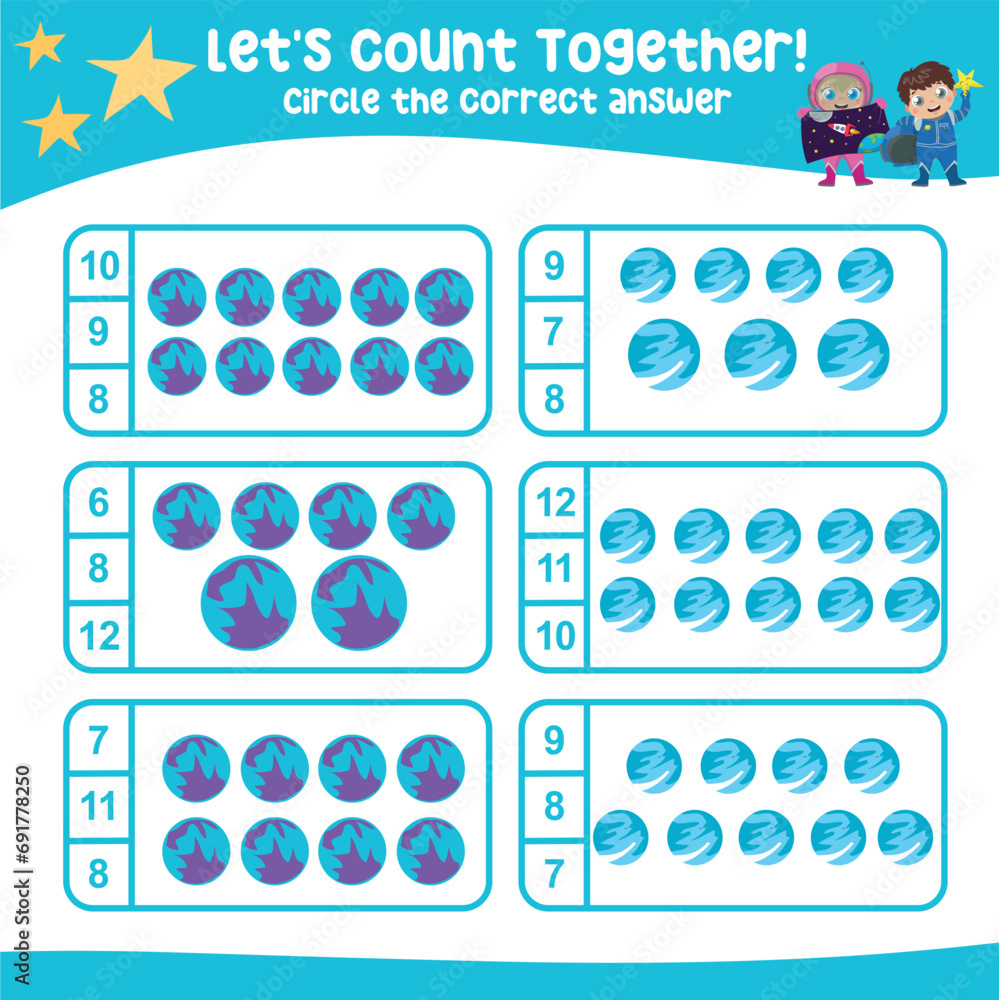 Let’s counting the planets together and circle the correct number on ...