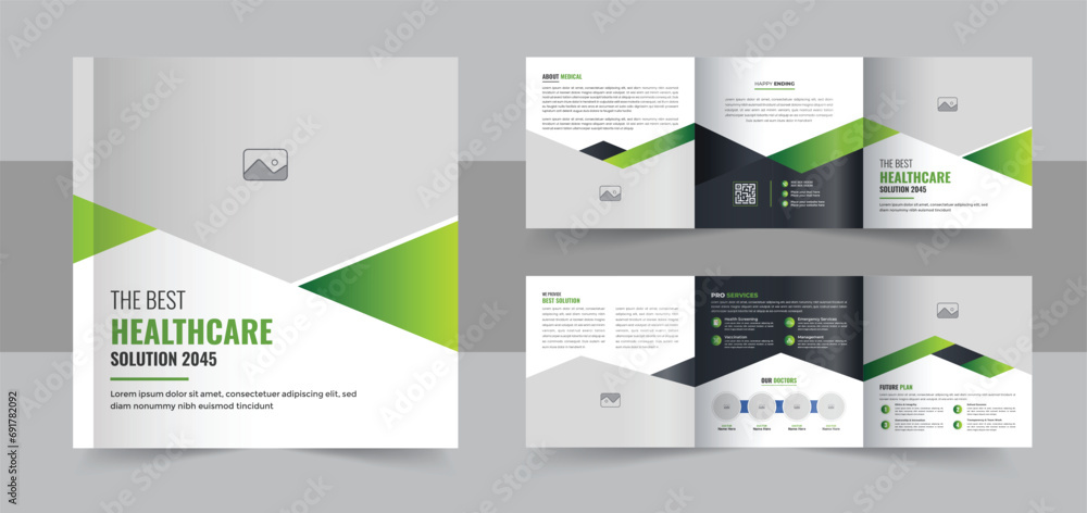 Medical square trifold brochure design template layout, modern square ...