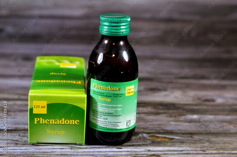 Cairo, Egypt, December 3 2023: Phenadone Syrup, Chlorpheniramine ...