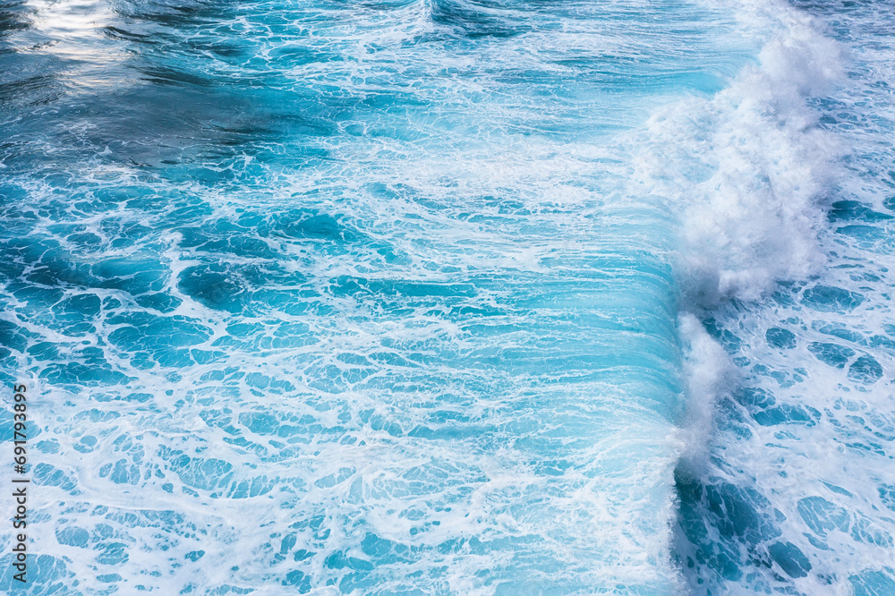 Large ocean waves as a background. Blue water background from top view ...