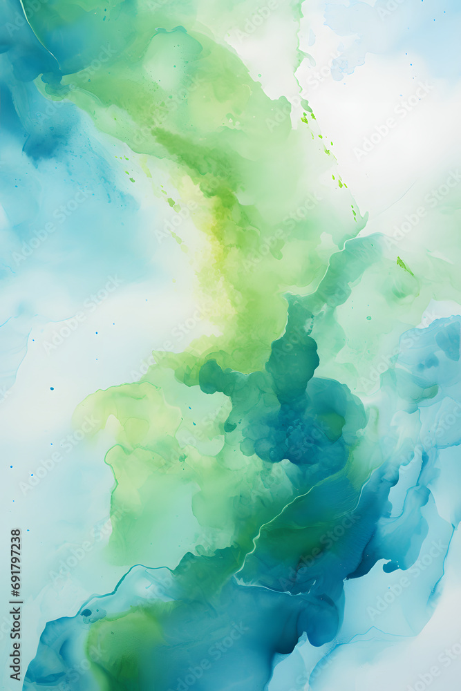 watercolor painting of green and blue nature poster background Stock ...