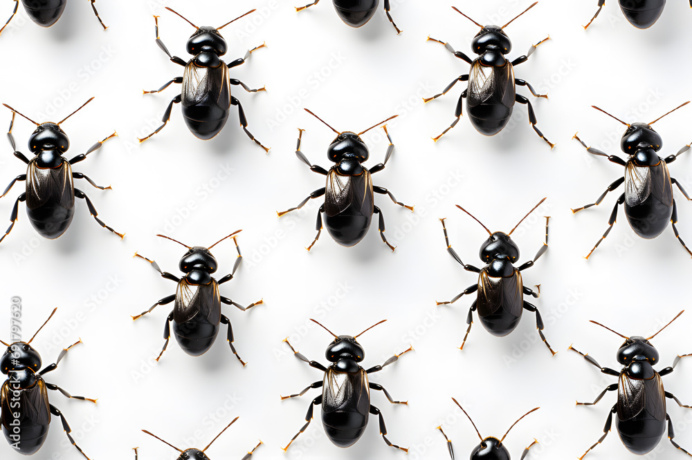 Picture watercolor Several black insects or ants arranged in row ...