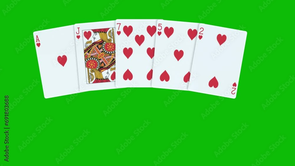 A poker hand consisting of Flush Ace High in hearts, with cards thrown ...