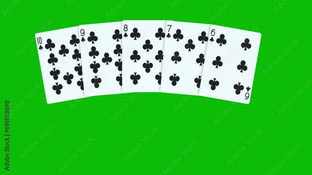 A poker hand consisting of Straight Flush Clubs, with cards thrown on ...