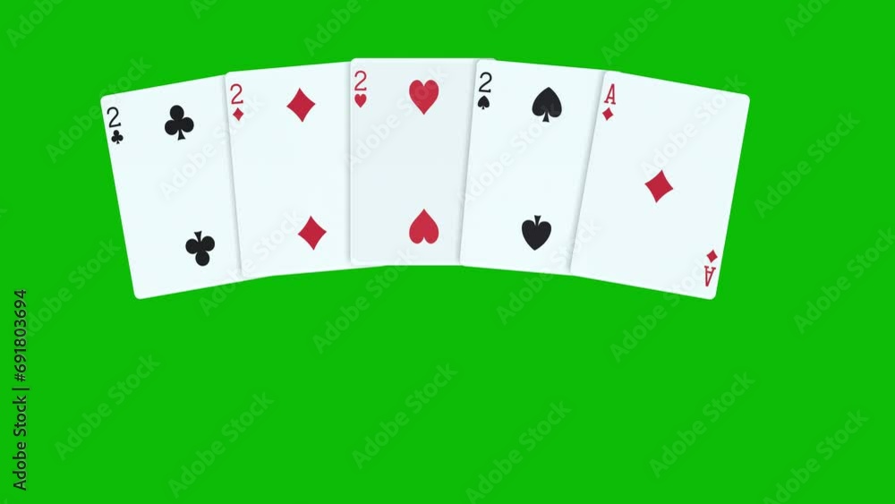 A poker hand consisting of Four of a Kind 2, with cards thrown one by ...