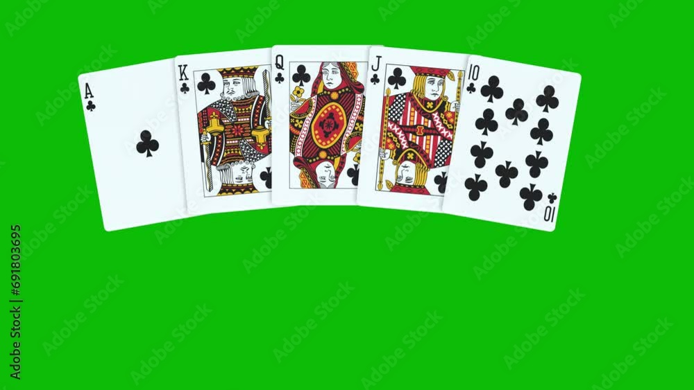 Vidéo Stock A poker hand consisting of Royal Flush Clubs, with cards ...
