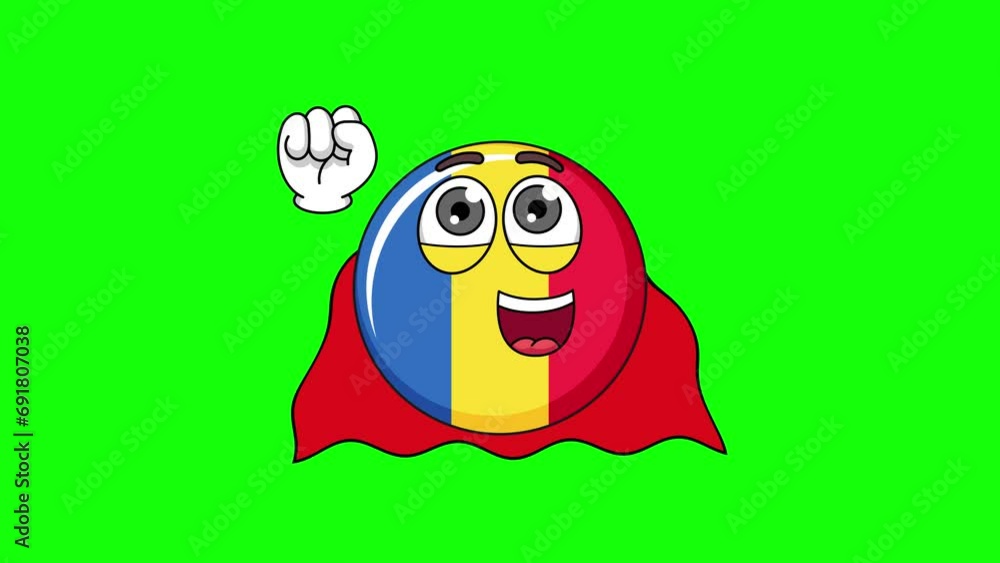 Superhero flag of romania cartoon flying with red cape, green screen ...