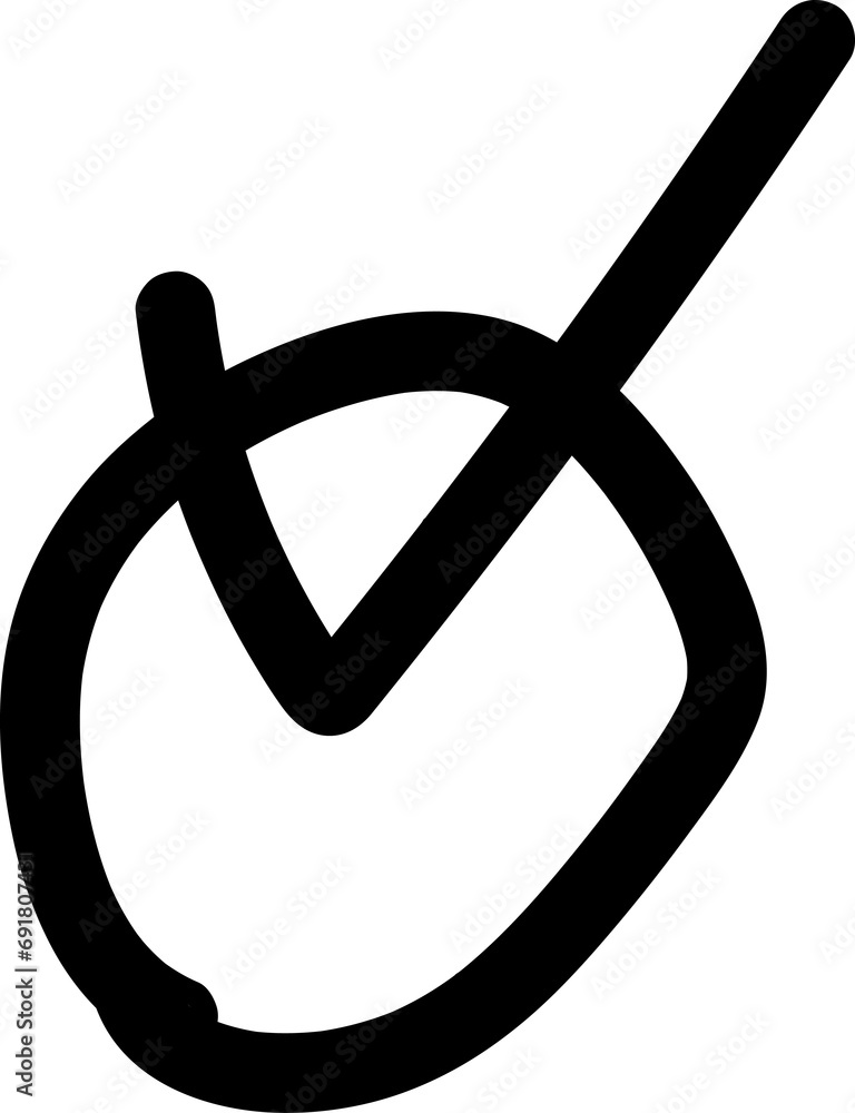 Hand drawn black circle type checked check mark, tick box doodle icon ...