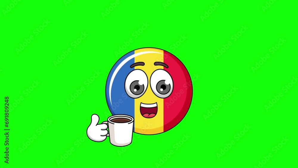 flag of romania emoticon with drinking coffee style, emoji emoticon ...