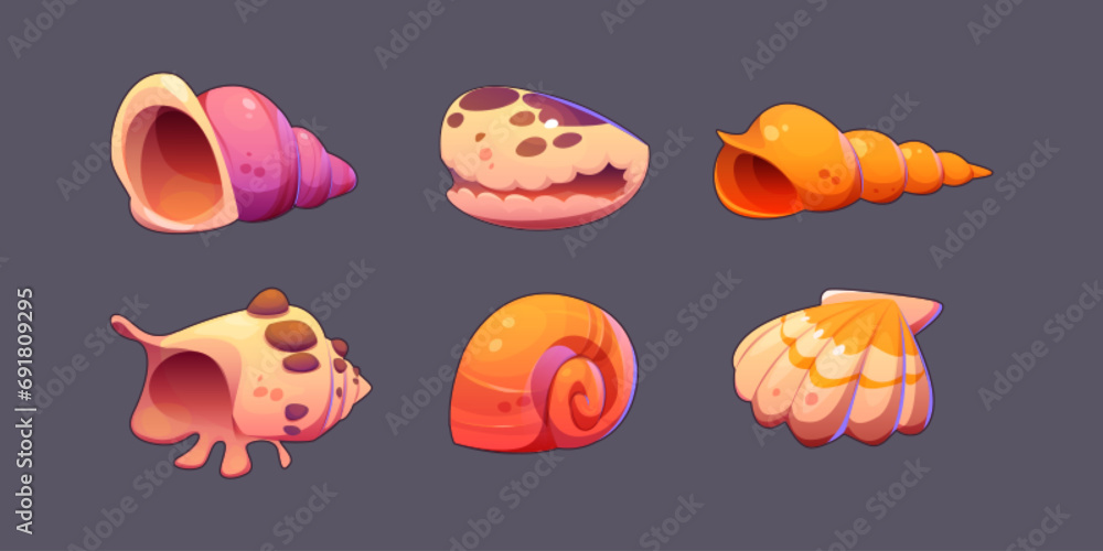 Obraz Sea shell and snail conch game icons. Cartoon vector illustration ... Obraz Sea shell and snail conch game icons. Cartoon vector illustration ...