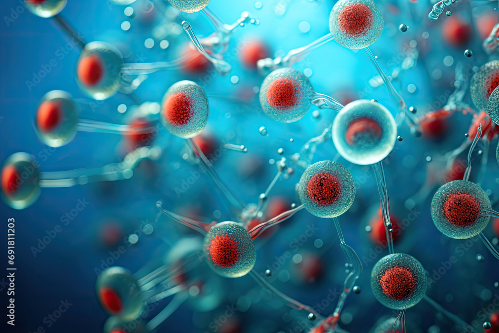 Virus or Bacteria microbial particles background, magnified under ...