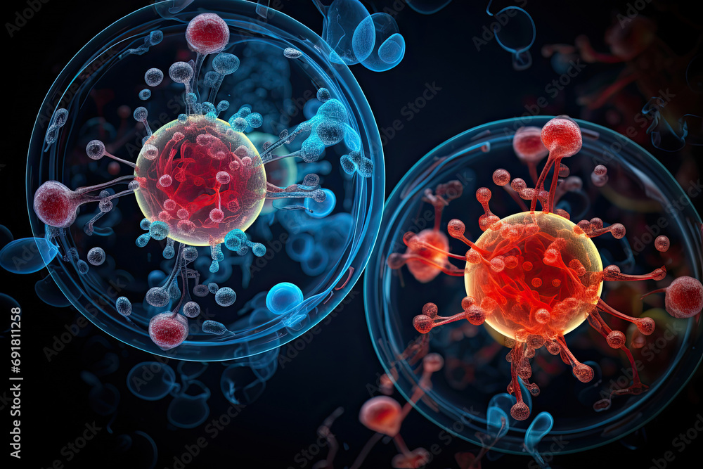 Virus or Bacteria microbial particles background, magnified under ...