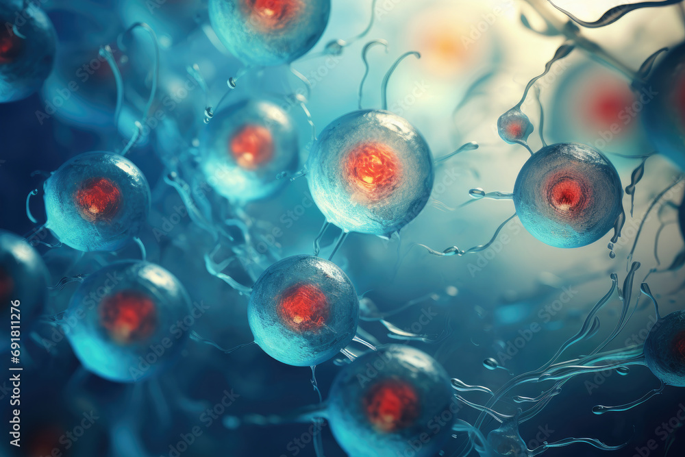 Virus or Bacteria microbial particles background, magnified under ...