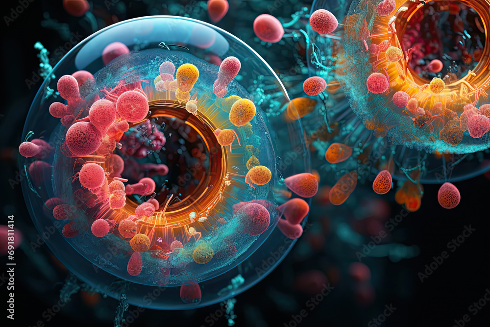 Virus or Bacteria microbial particles background, magnified under ...