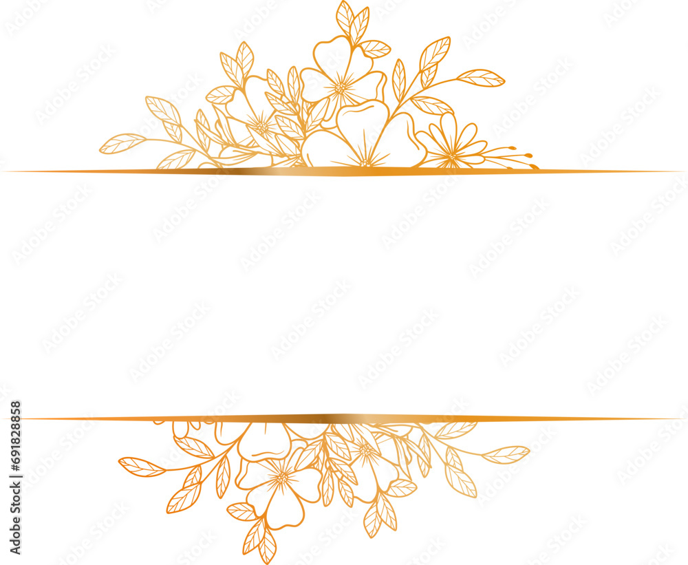 Elegant Gold floral text frame with hand drawn leaves and flowers for ...