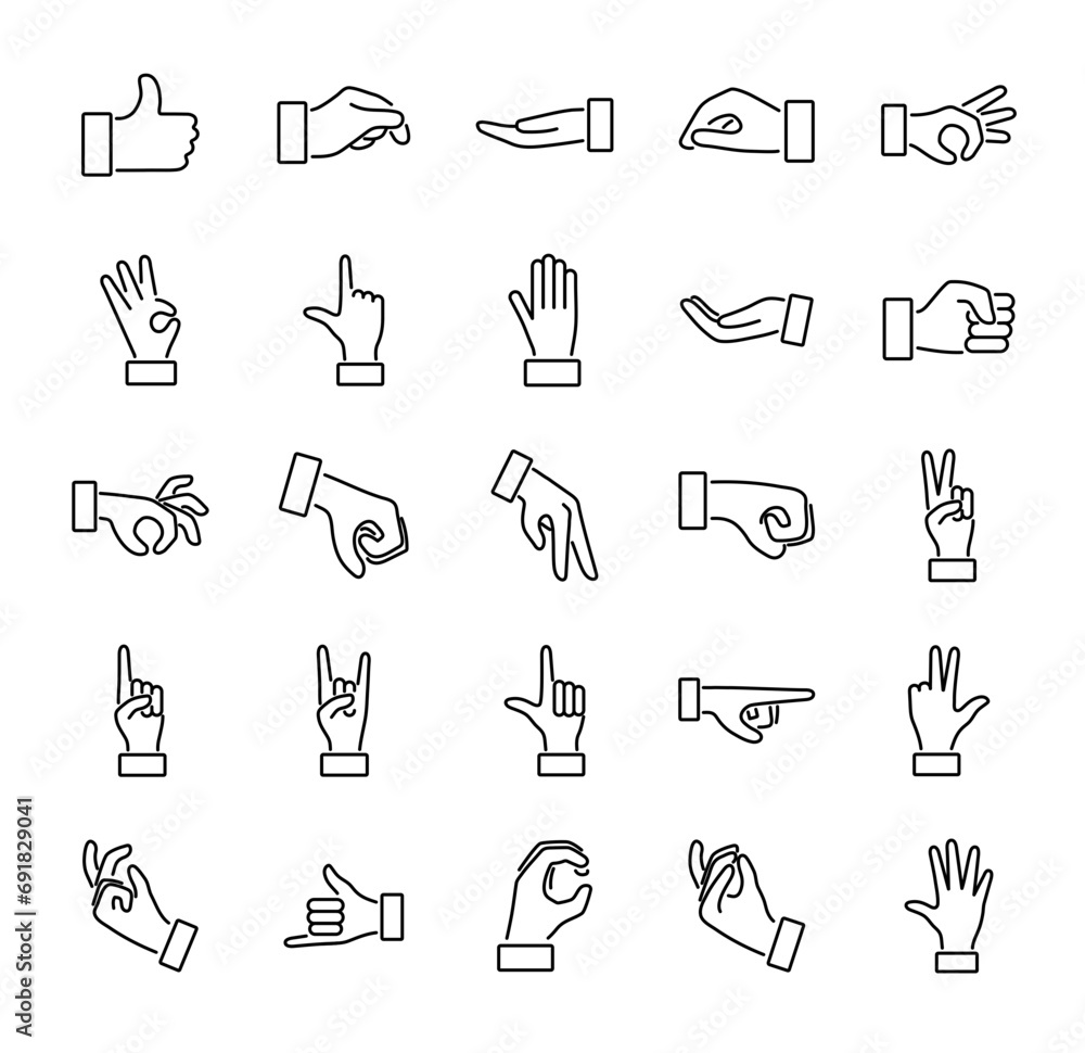 Hand gesture illustration, transparent background. Flat and outlined ...