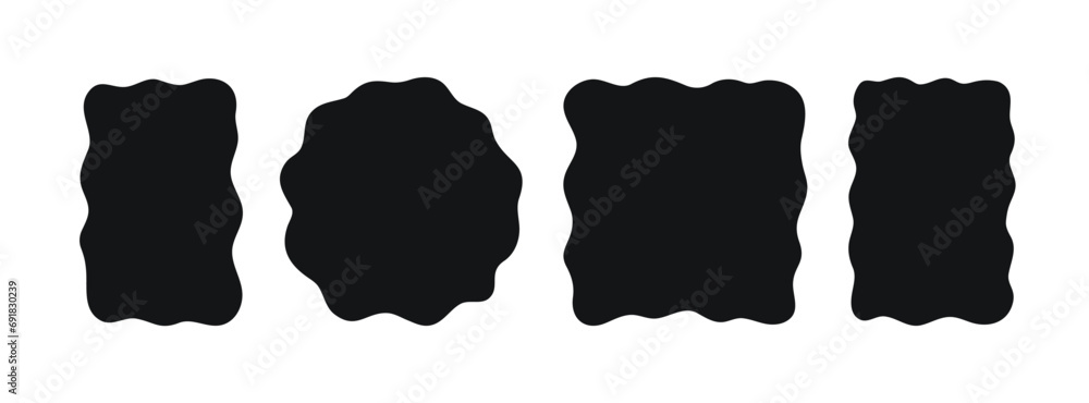 Doodle wave curve edge frame. Hand drawn wavy rectangle borders. Doodle ...