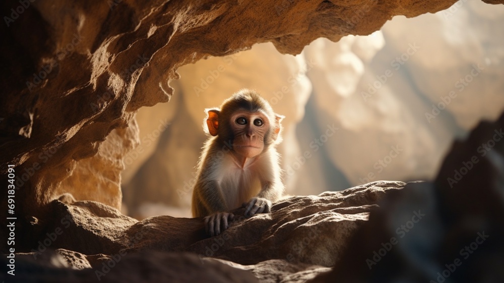 Monkey animal sitting cave pictures AI Generated Art Stock Illustration ...