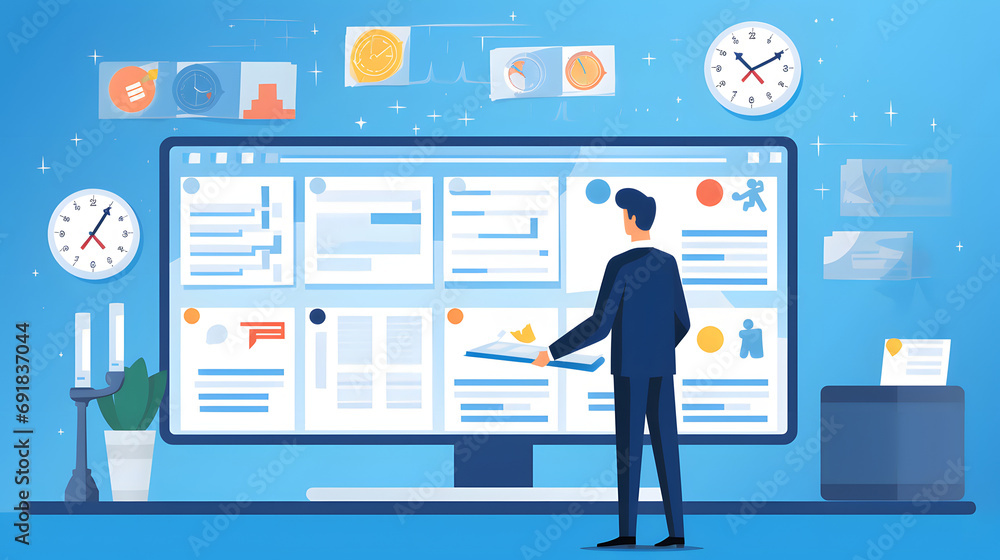 Project manager hand and management skills on computer Ui with icons of ...