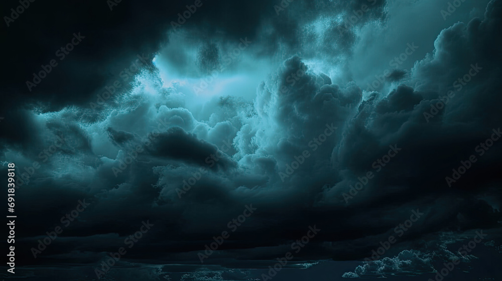 dark blue sky with clouds. Black dark greenish blue night sky. Gloomy ...