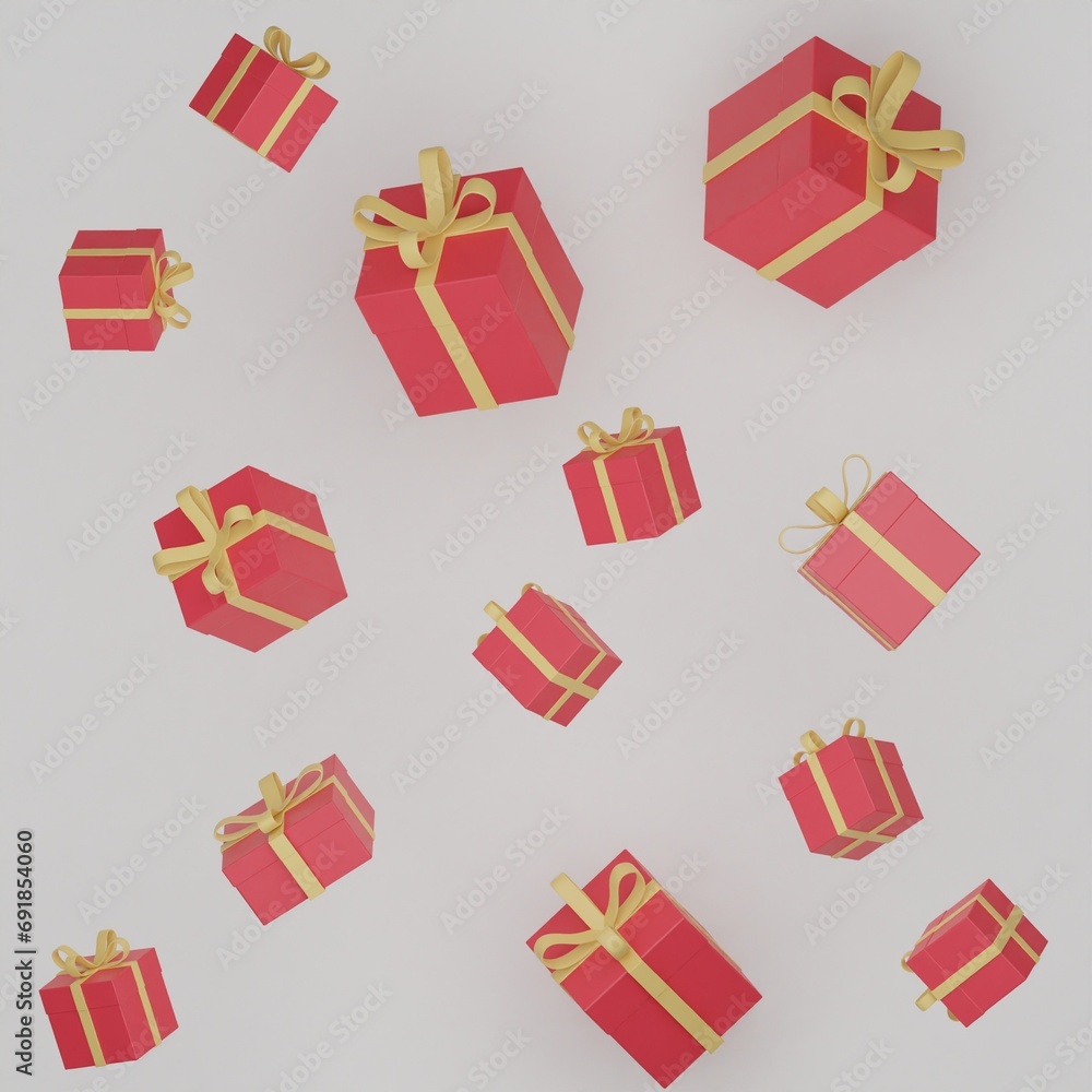 red gift boxes wrapped with yellow string. Gift boxes of various sizes ...