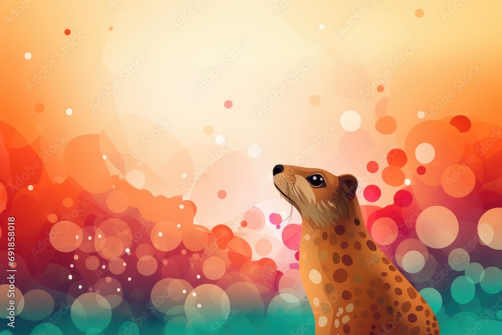 Illustration of a chipmunk or groundhog on a bokeh background.Abstract ...