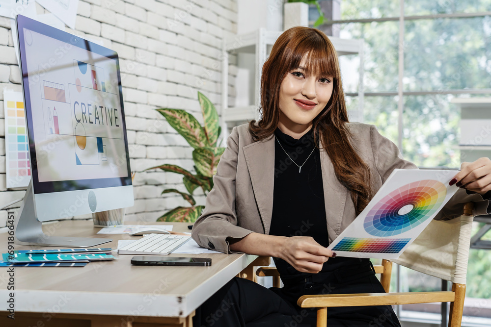 Young asian woman graphic designer working in office. Artist Creative ...