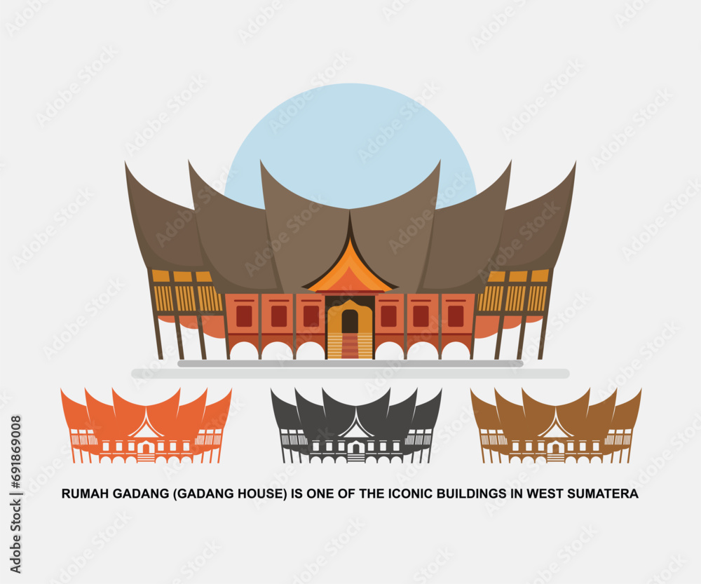 Flat vector illustration of Rumah Gadang "Gadang House" one of the ...