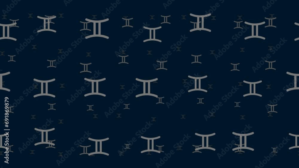 Zodiac gemini symbols float horizontally from left to right. Parallax fly effect. Floating ...