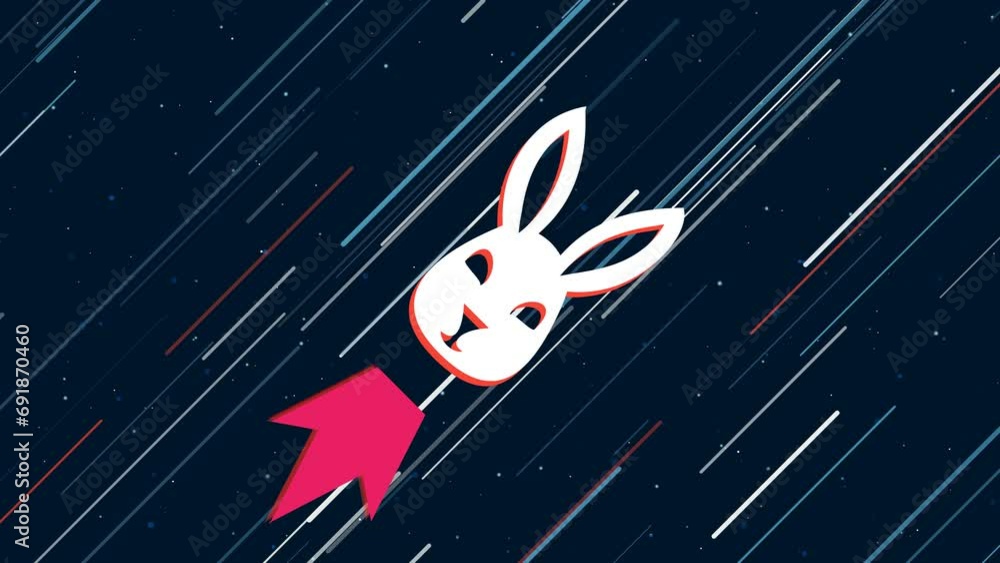 Vidéo Stock Cute hare head symbol flies through the universe on a jet ...