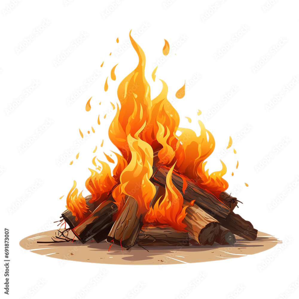 3d realistic Bonfire, Campfire with lump wood on transparent background ...