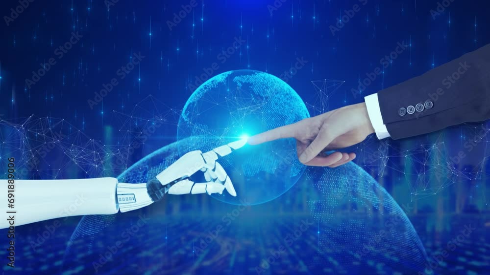AI artificial intelligence Hands of robot and human touching process ...