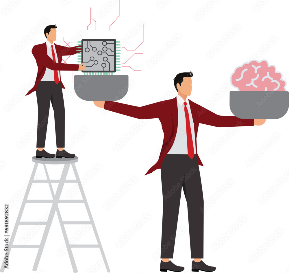 Vecteur Stock Human Brain vs Artificial Intelligence, Balance scales ... Vecteur Stock Human Brain vs Artificial Intelligence, Balance scales ...