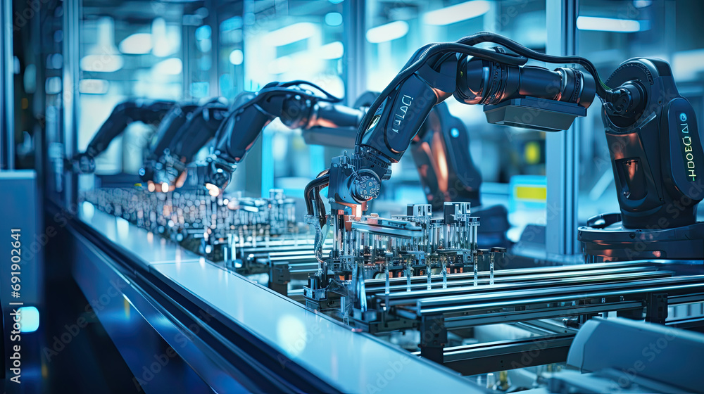 Component Installation and Quality Control of Circuit Board. Fully Automated PCB Assembly Line ...